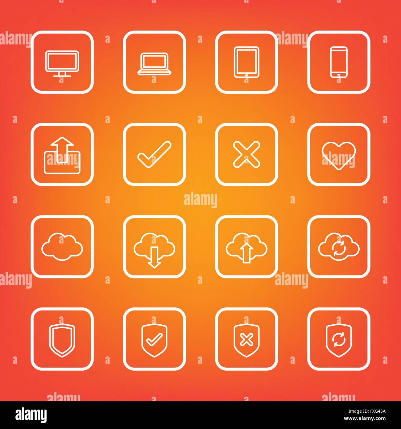 [EPS10] white line web icon set with rounded rectangle frame for web ...