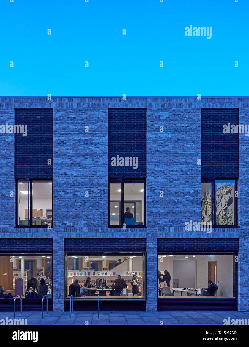 Overall side exterior view at dusk. Camberwell Library, London, United ...
