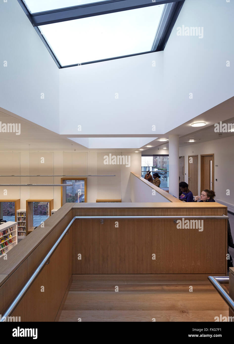 Interior view from staircase on upper level. Camberwell Library, London ...
