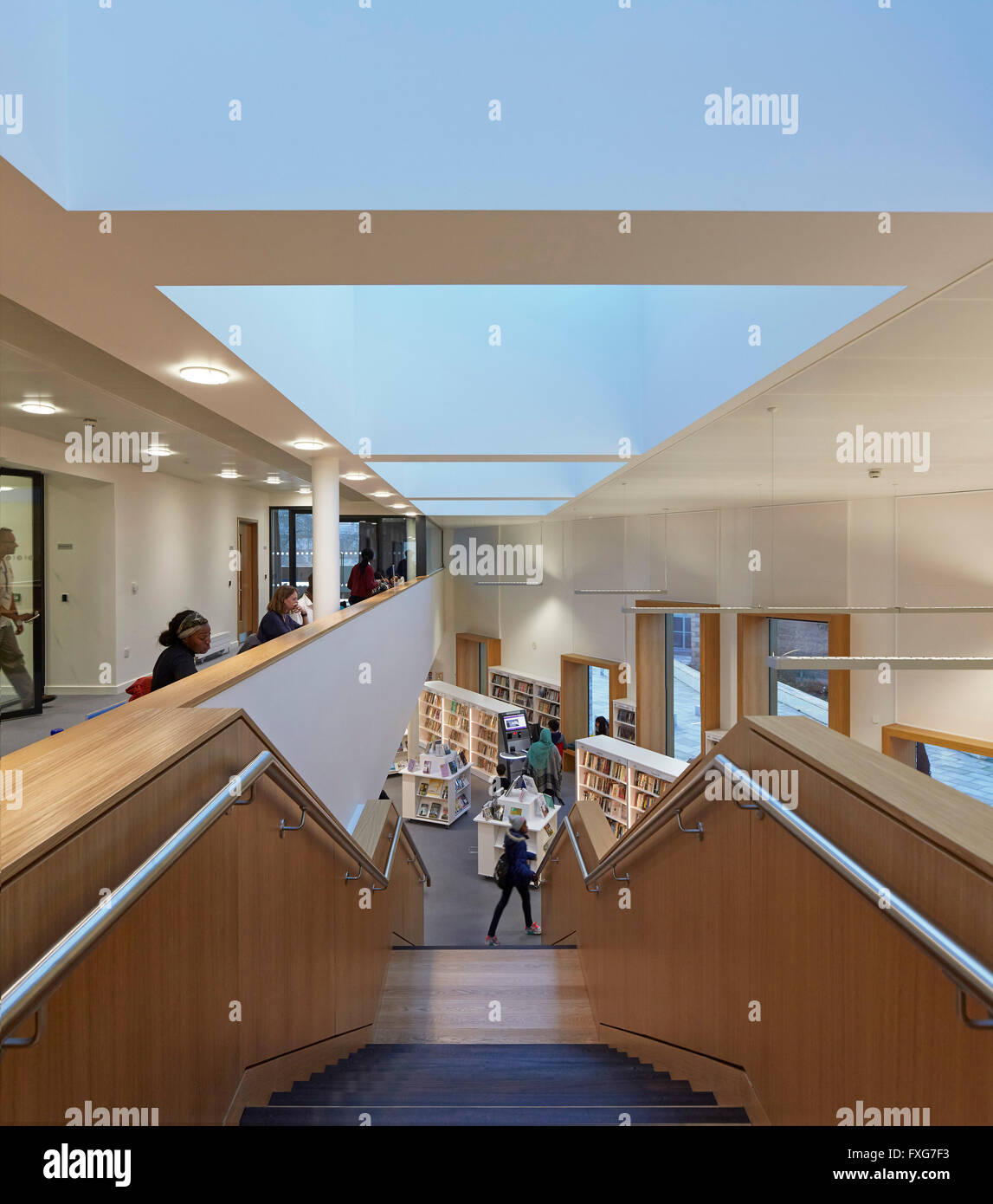 Interior view from staircase on upper level. Camberwell Library, London ...