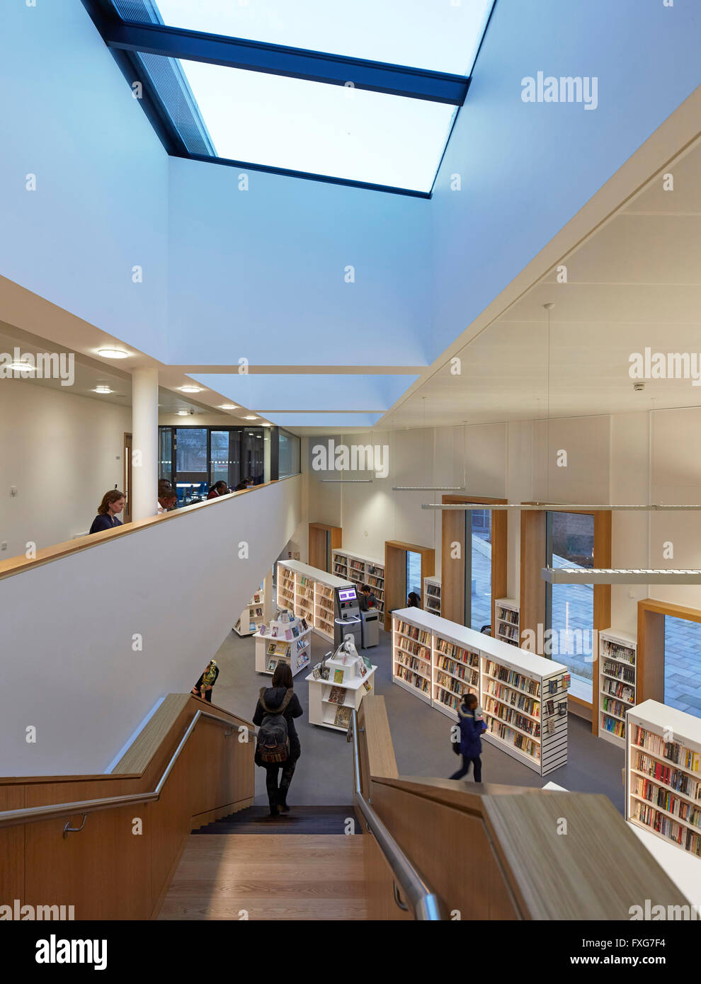 Interior view from staircase on upper level. Camberwell Library, London ...