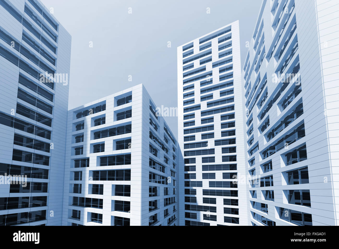 Abstract modern city architecture.Cityscape of tall skyscrapers towers ...