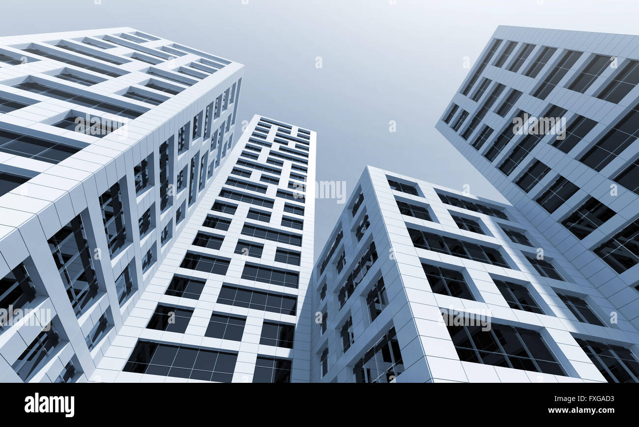 Abstract modern architecture. Perspective of tall office towers under ...