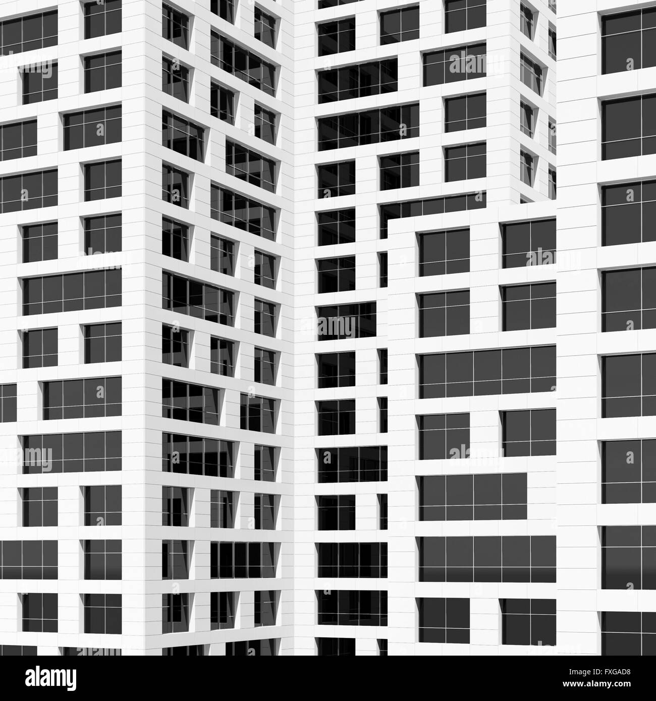 Abstract modern architecture, pattern of dark windows on white walls ...