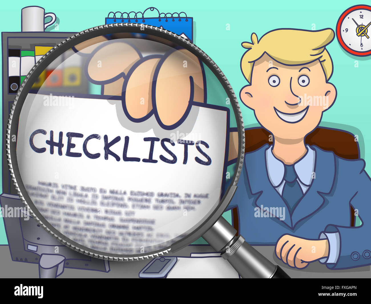 Checklists through Magnifying Glass. Doodle Style Stock Photo - Alamy