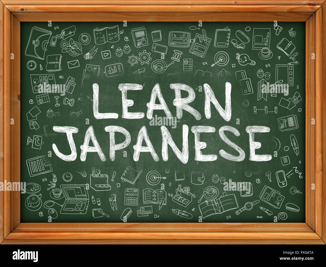 Hand Drawn Learn Japanese on Green Chalkboard Stock Photo - Alamy