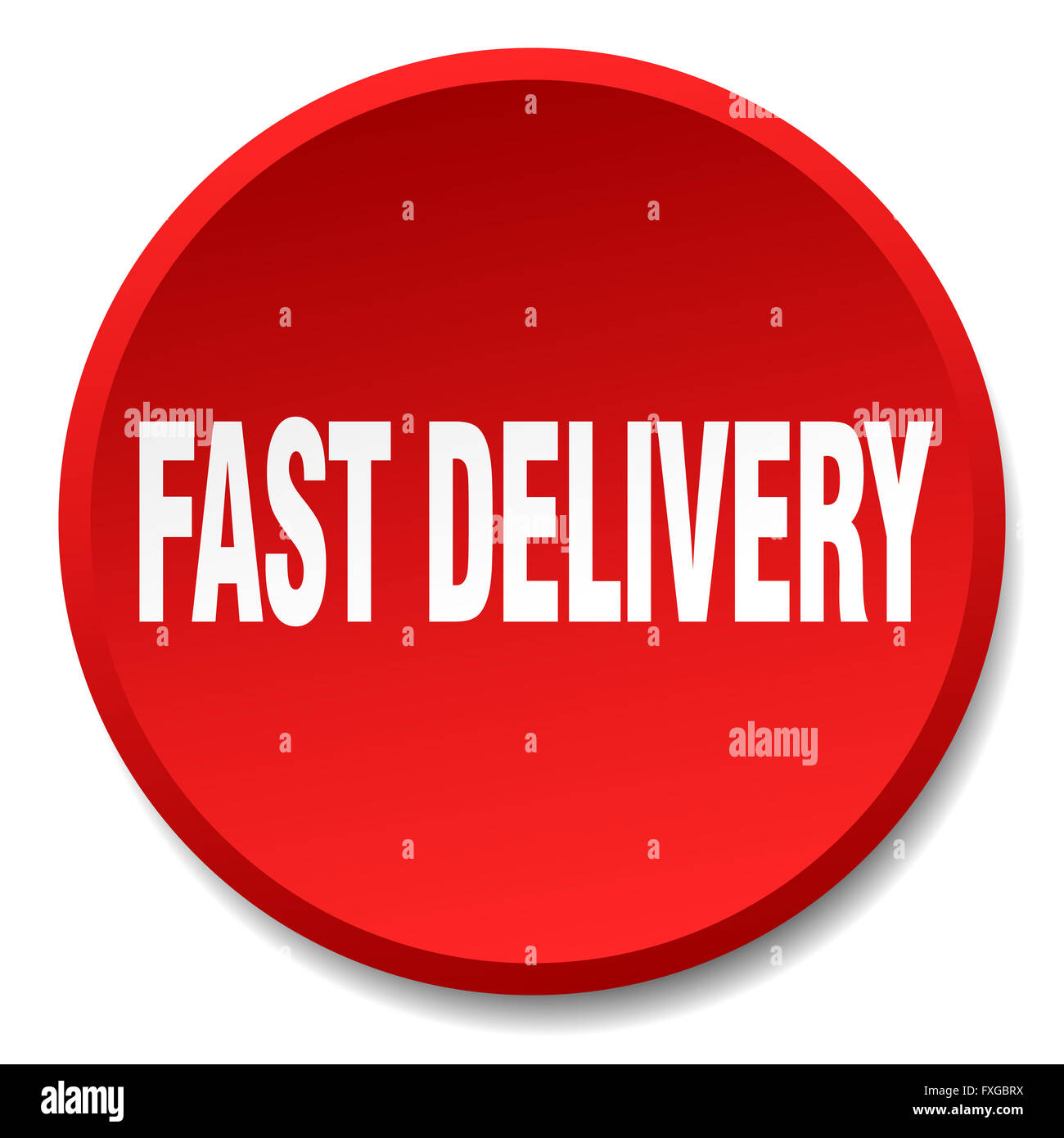 fast delivery red round flat isolated push button Stock Photo - Alamy