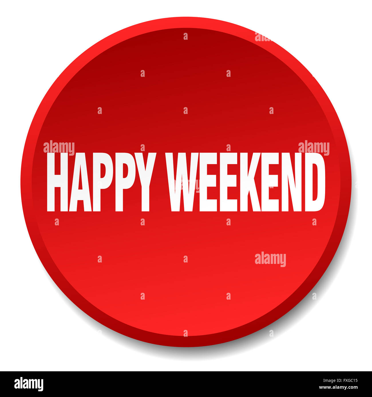 happy weekend red round flat isolated push button Stock Photo - Alamy