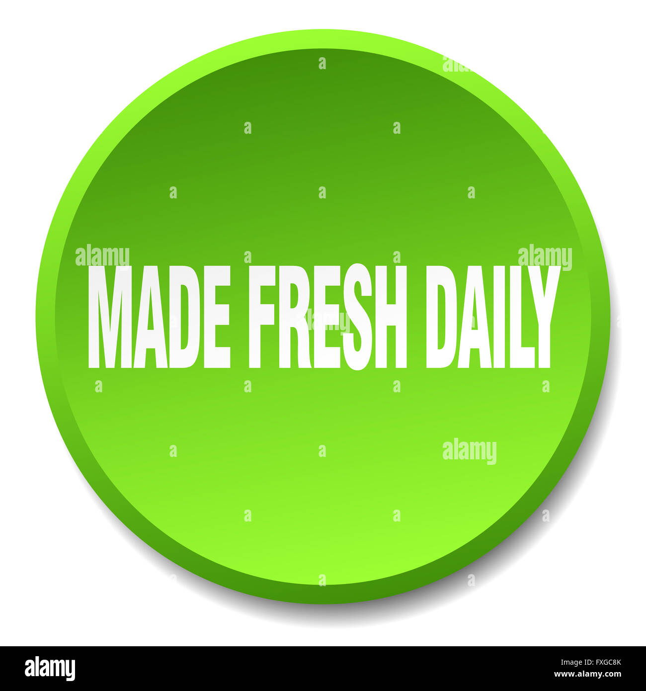 made fresh daily green round flat isolated push button Stock Photo - Alamy