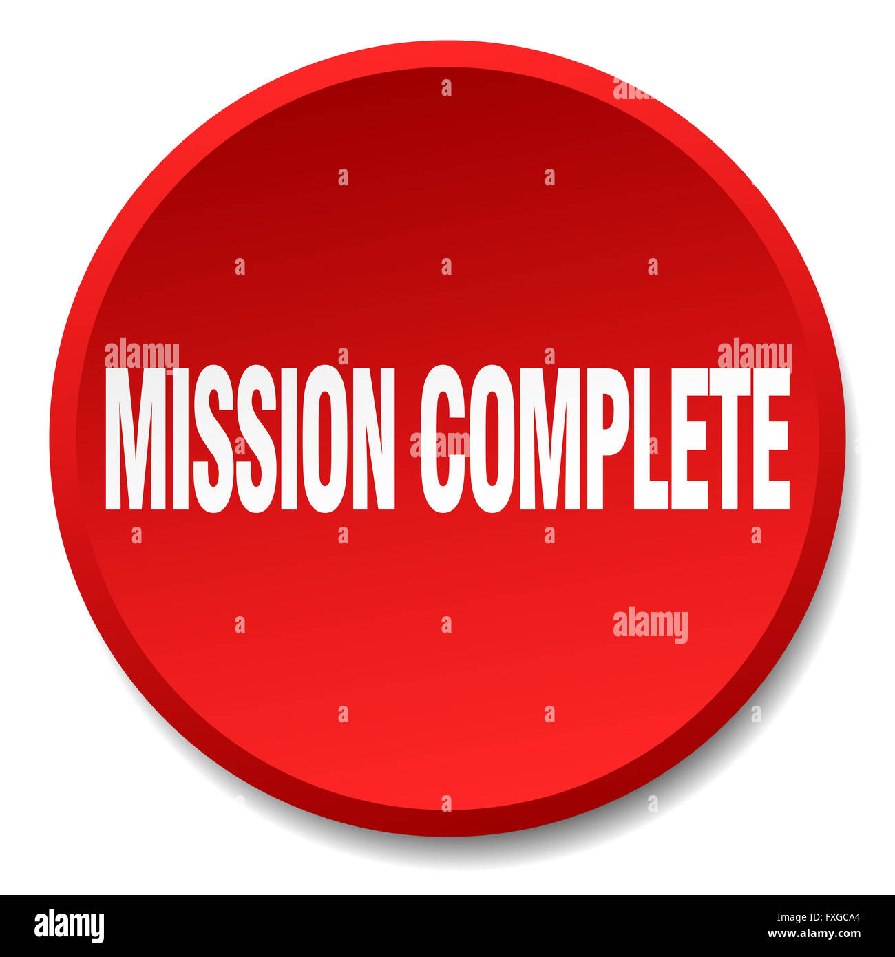 mission complete red round flat isolated push button Stock Photo - Alamy