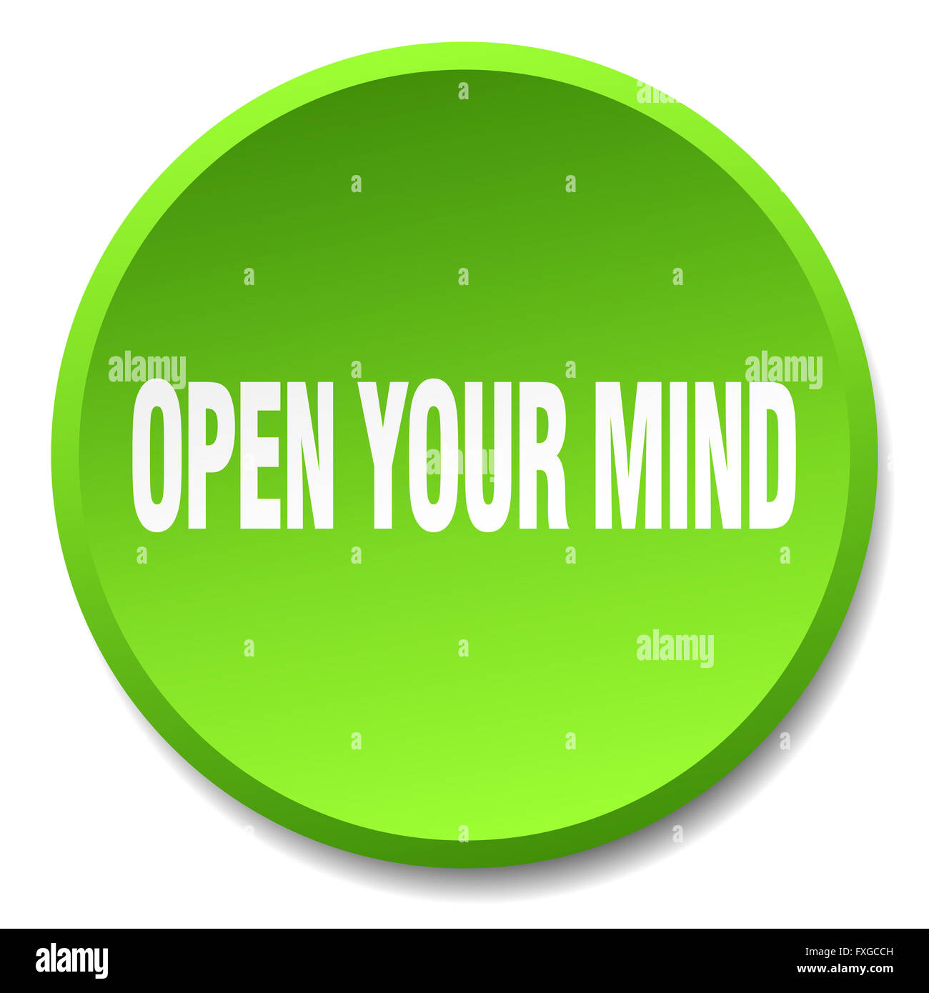 open your mind green round flat isolated push button Stock Photo - Alamy