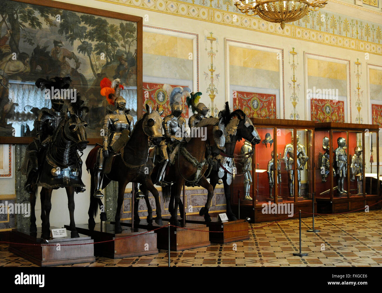 The State Hermitage Museum. The Knights' Hall. Knights in armor on ...