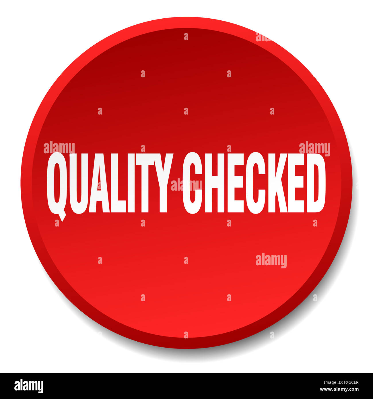 quality checked red round flat isolated push button Stock Photo - Alamy