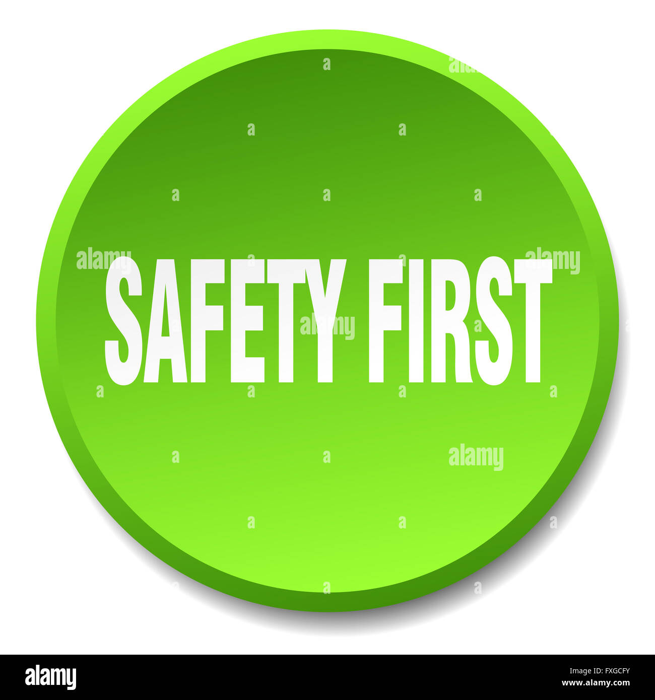 safety first green round flat isolated push button Stock Photo - Alamy
