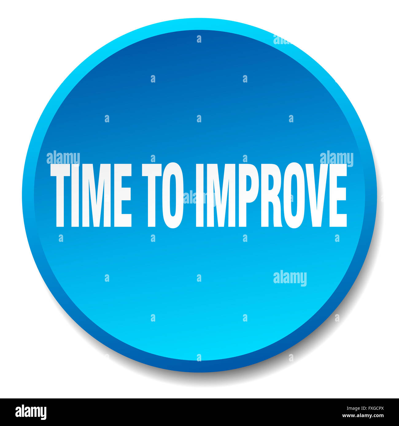 time to improve blue round flat isolated push button Stock Photo - Alamy