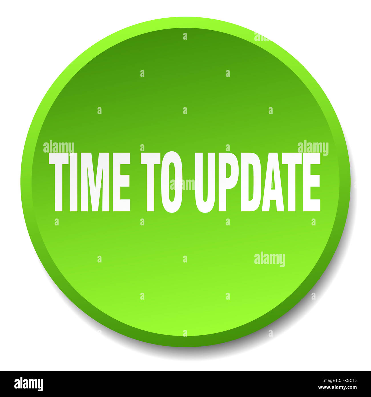 time to update green round flat isolated push button Stock Photo - Alamy