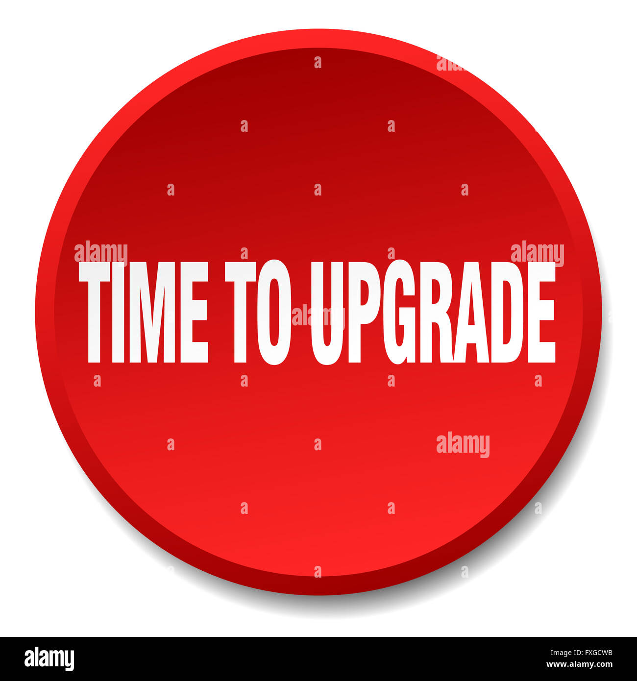 time to upgrade red round flat isolated push button Stock Photo - Alamy