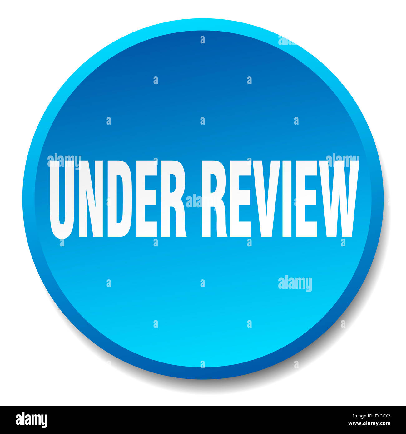 under review blue round flat isolated push button Stock Photo - Alamy