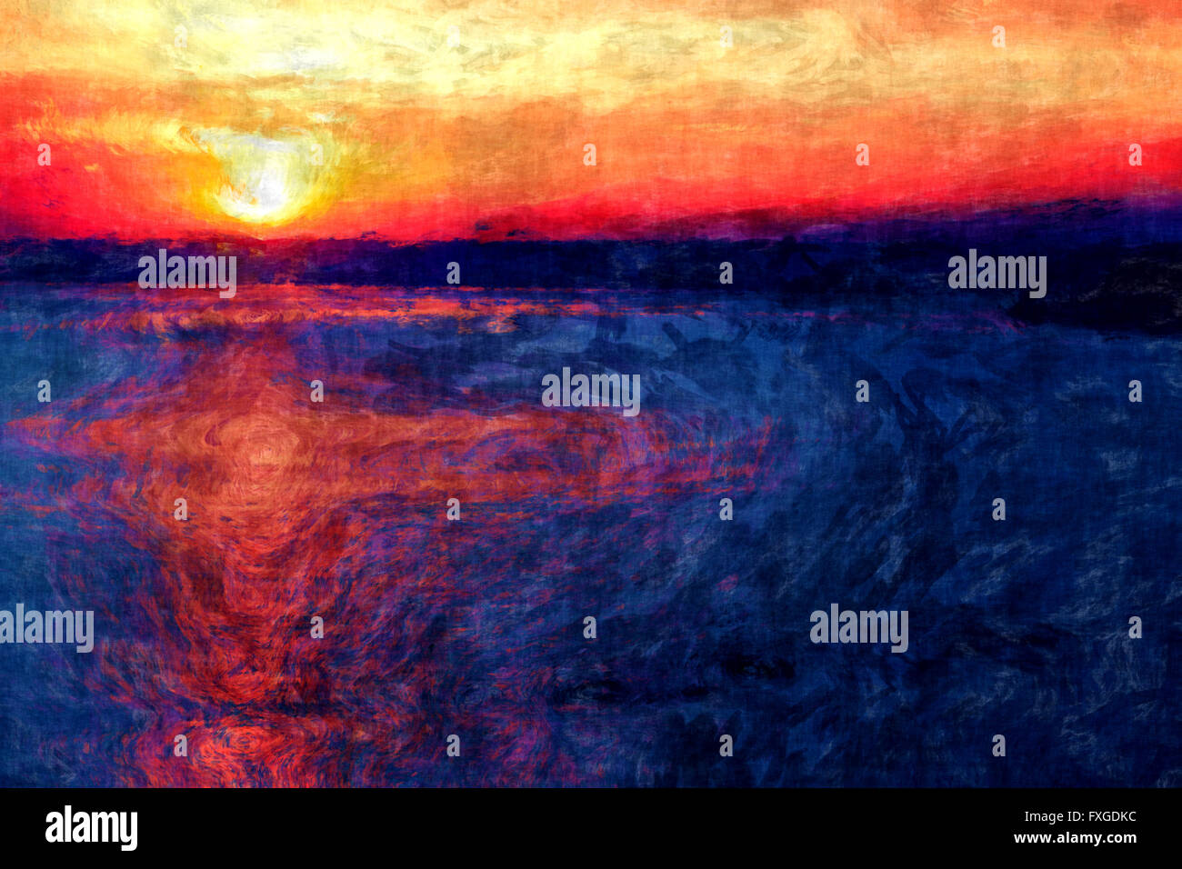 sunset painting impressionism, amazing sunset scene brush painting, sun ...