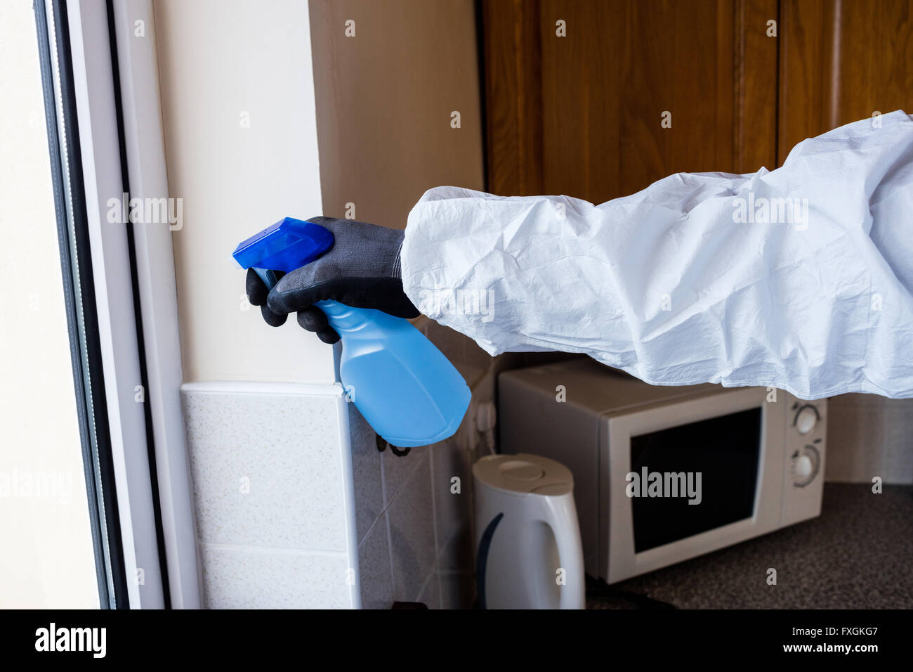 Pest control man spraying pesticide at home Stock Photo - Alamy