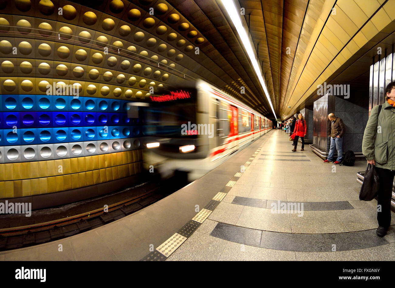 Prague, Czech Republic. Metro (underground railway) Train arriving at ...