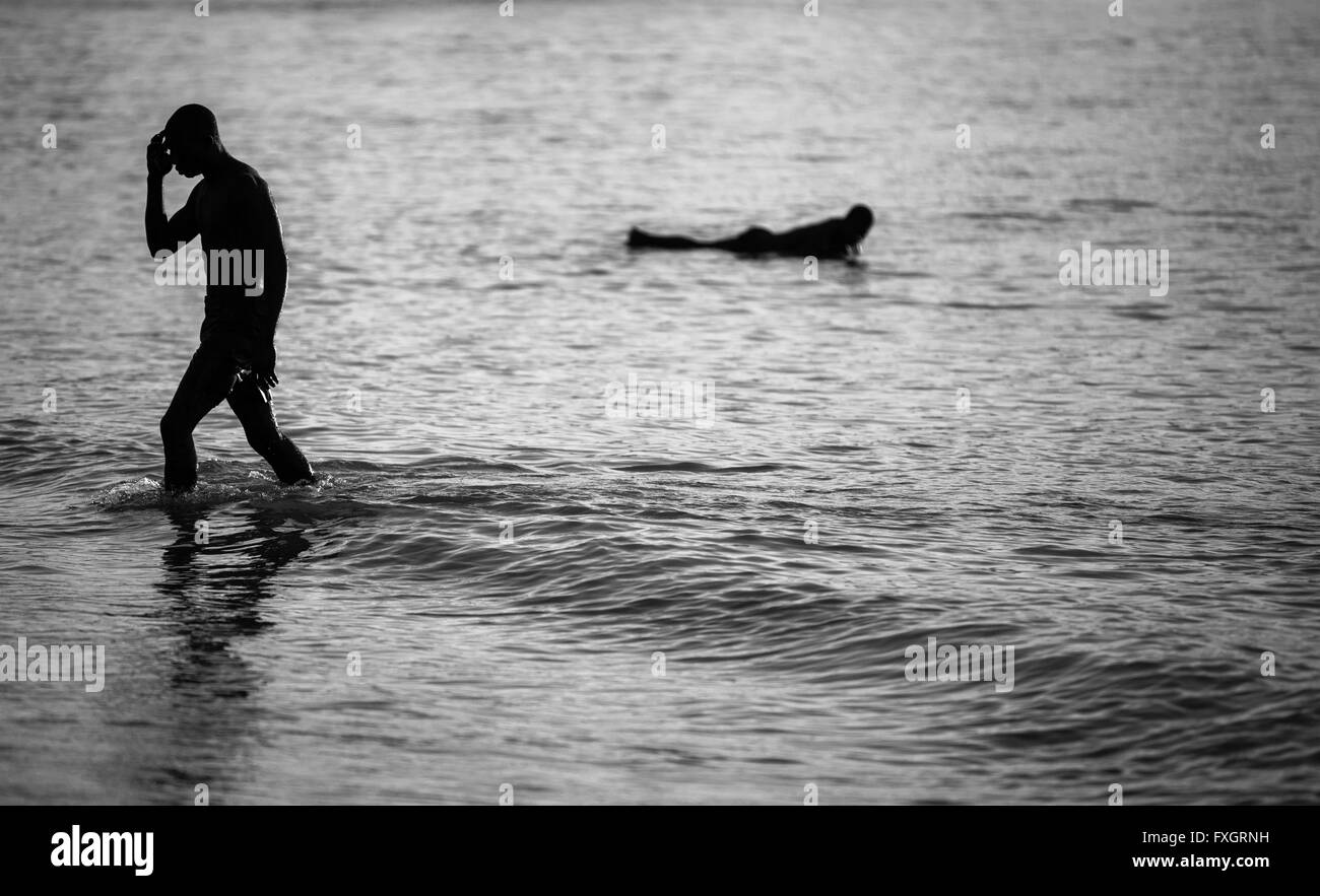 Mozambique,Africa, men in the sea, black and white, B&W Stock Photo - Alamy