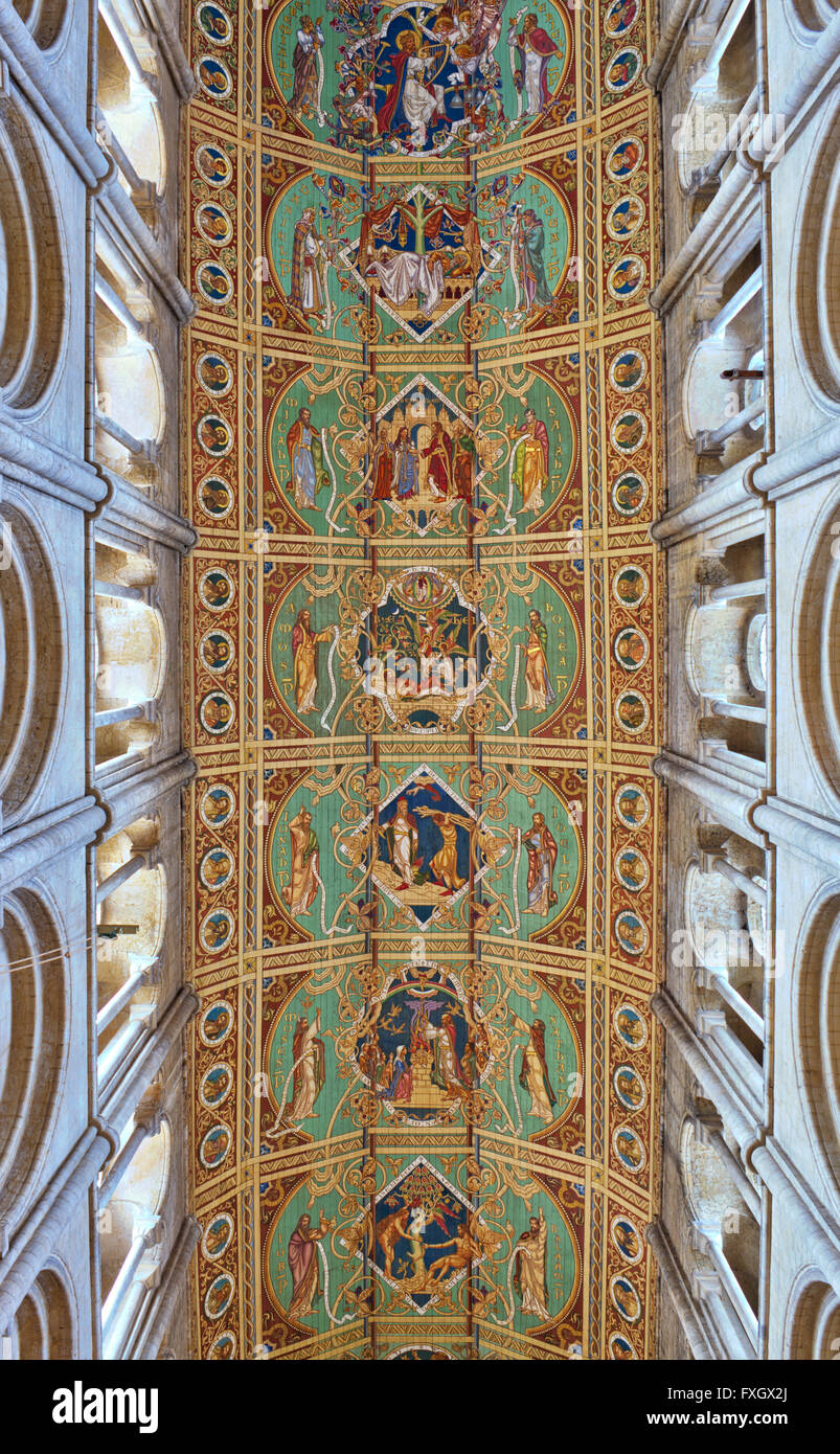 Ely cathedral painted nave ceiling. Ely, Cambridgeshire, England Stock ...