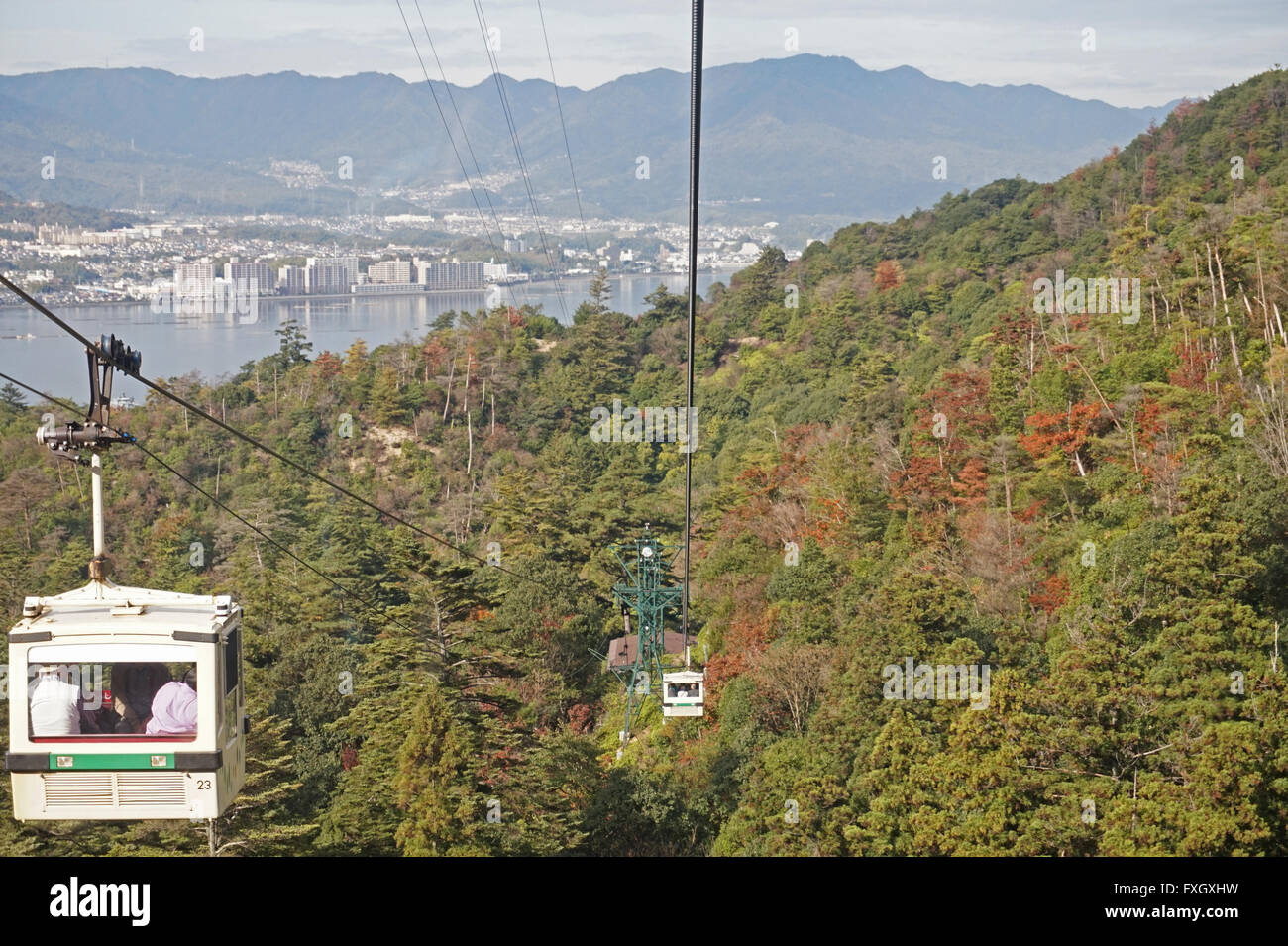 The ropeway up to Misen Mountain, Miyajima Island, Hiroshima Prefecture ...