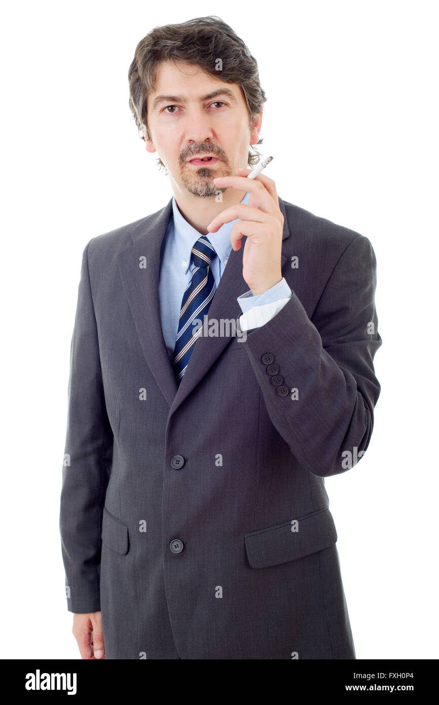 businessman smoking isolated on a white background Stock Photo - Alamy