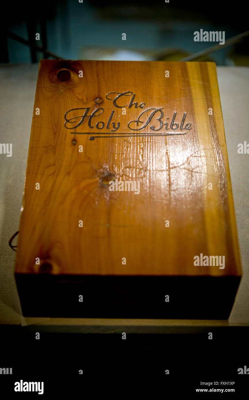 bible in a wooden box at an antique store display Stock Photo - Alamy