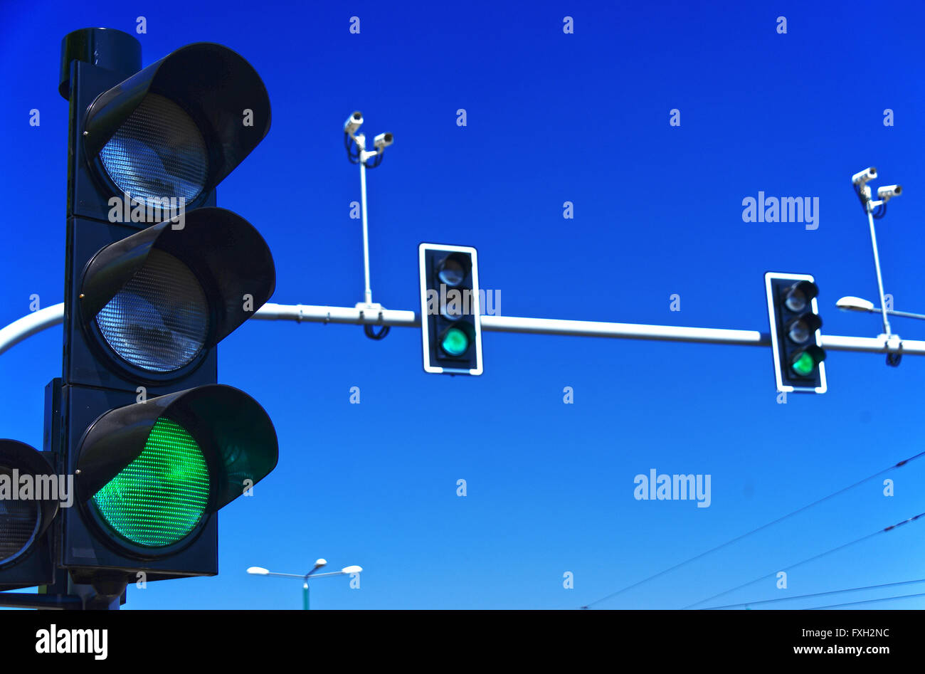Traffic lights over blue sky Stock Photo - Alamy