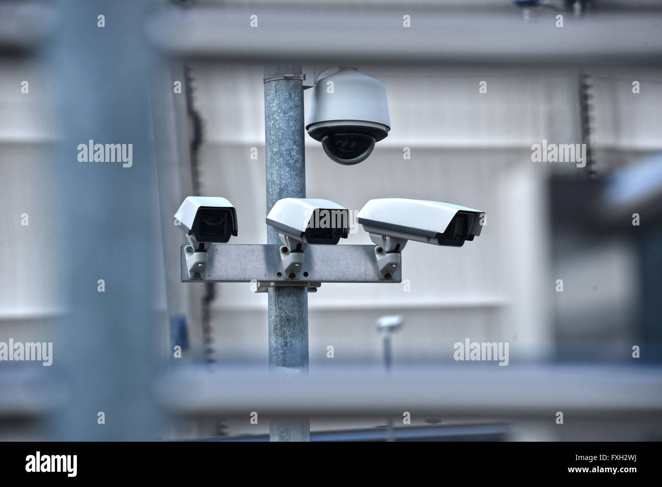 High tech overhead security camera system installed in guarded ...