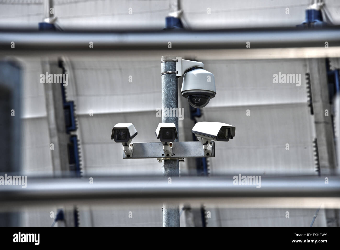 High tech overhead security camera system installed in guarded ...