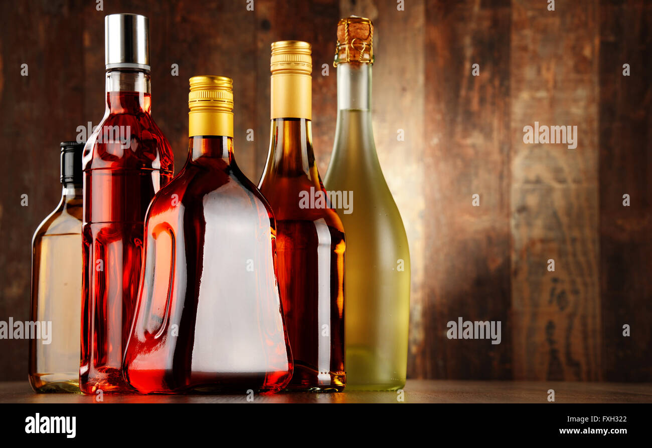 Bottles of assorted alcoholic beverages Stock Photo - Alamy
