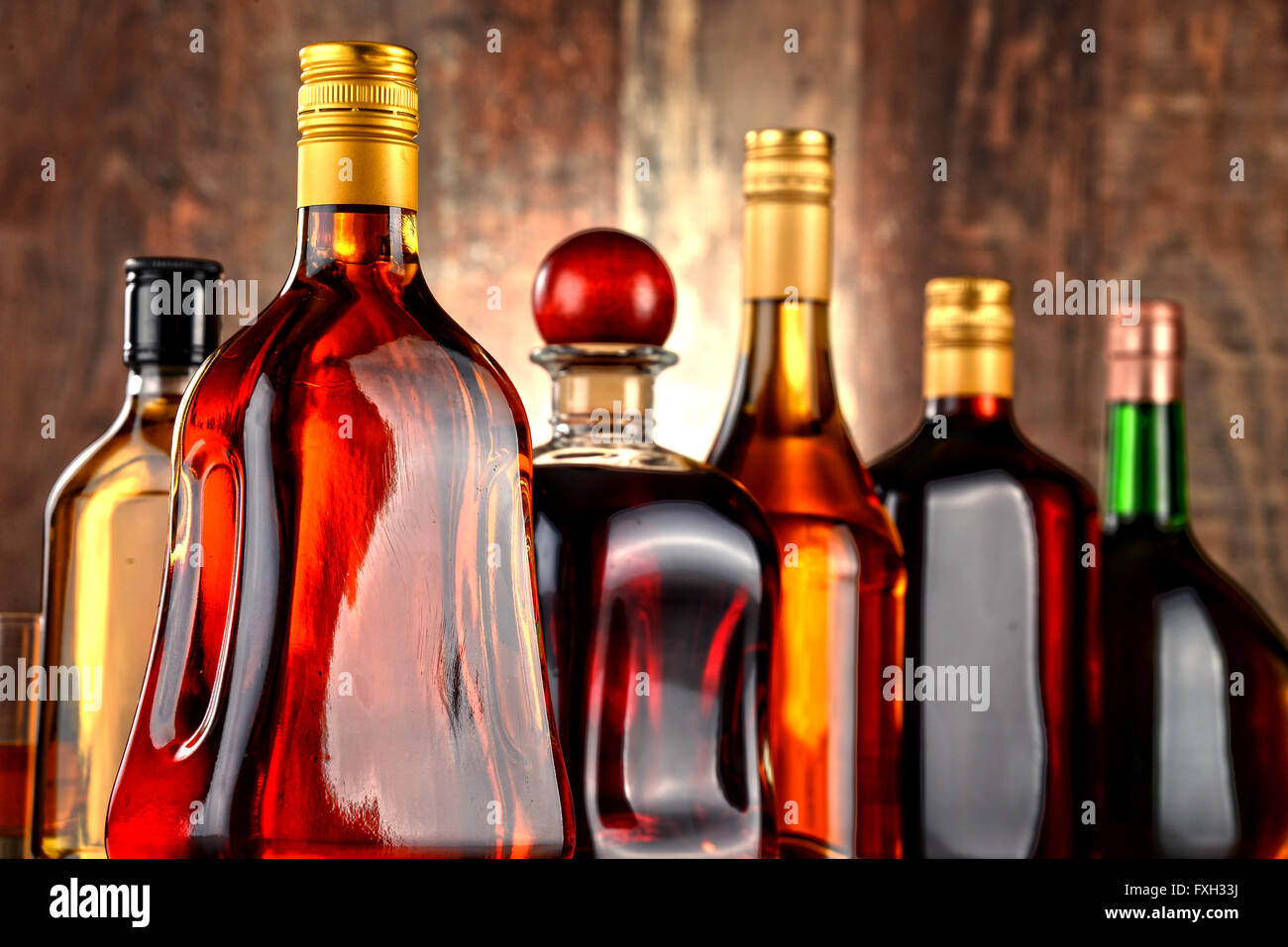 Bottles of assorted alcoholic beverages Stock Photo - Alamy