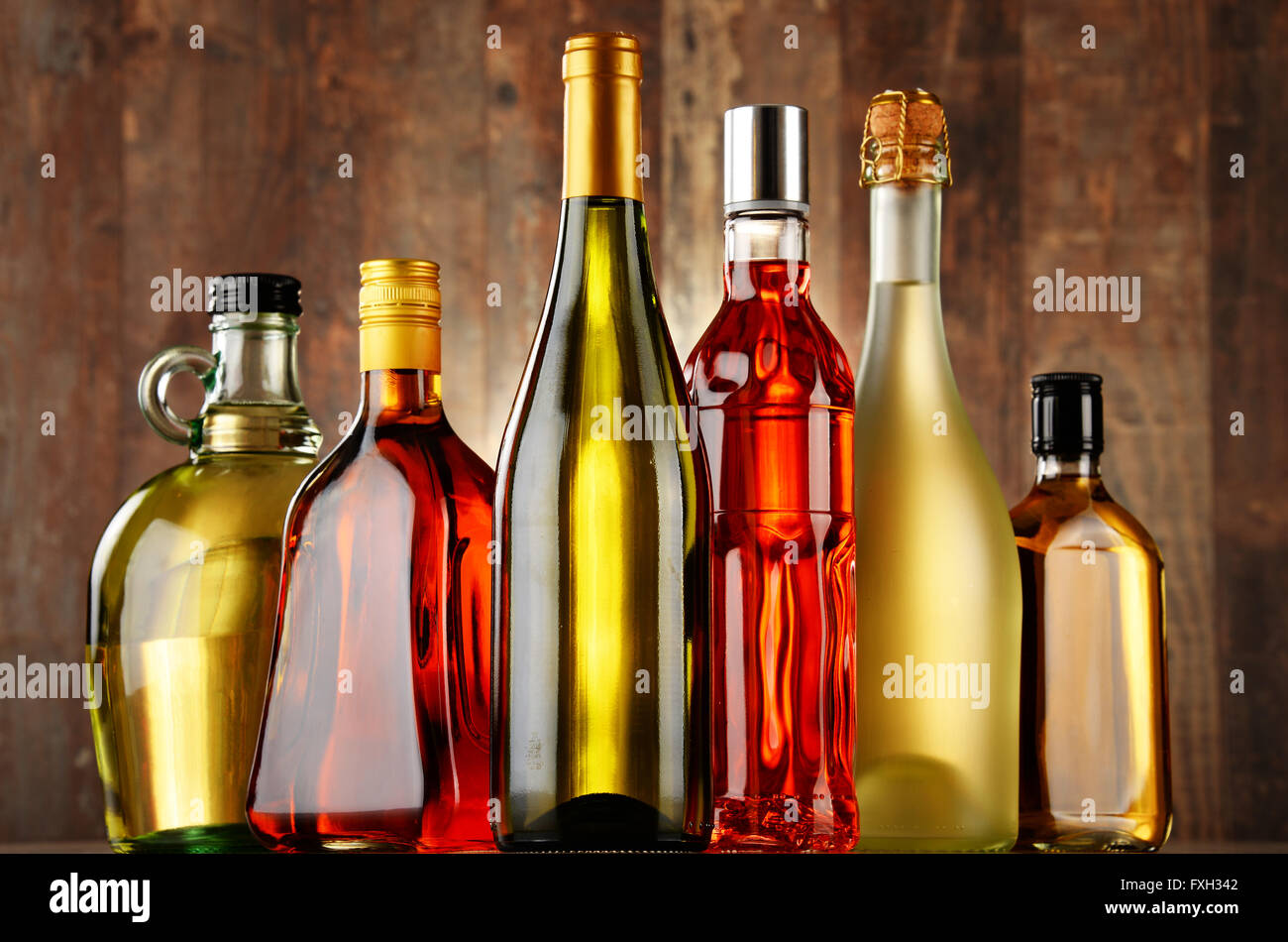 Bottles of assorted alcoholic beverages Stock Photo - Alamy