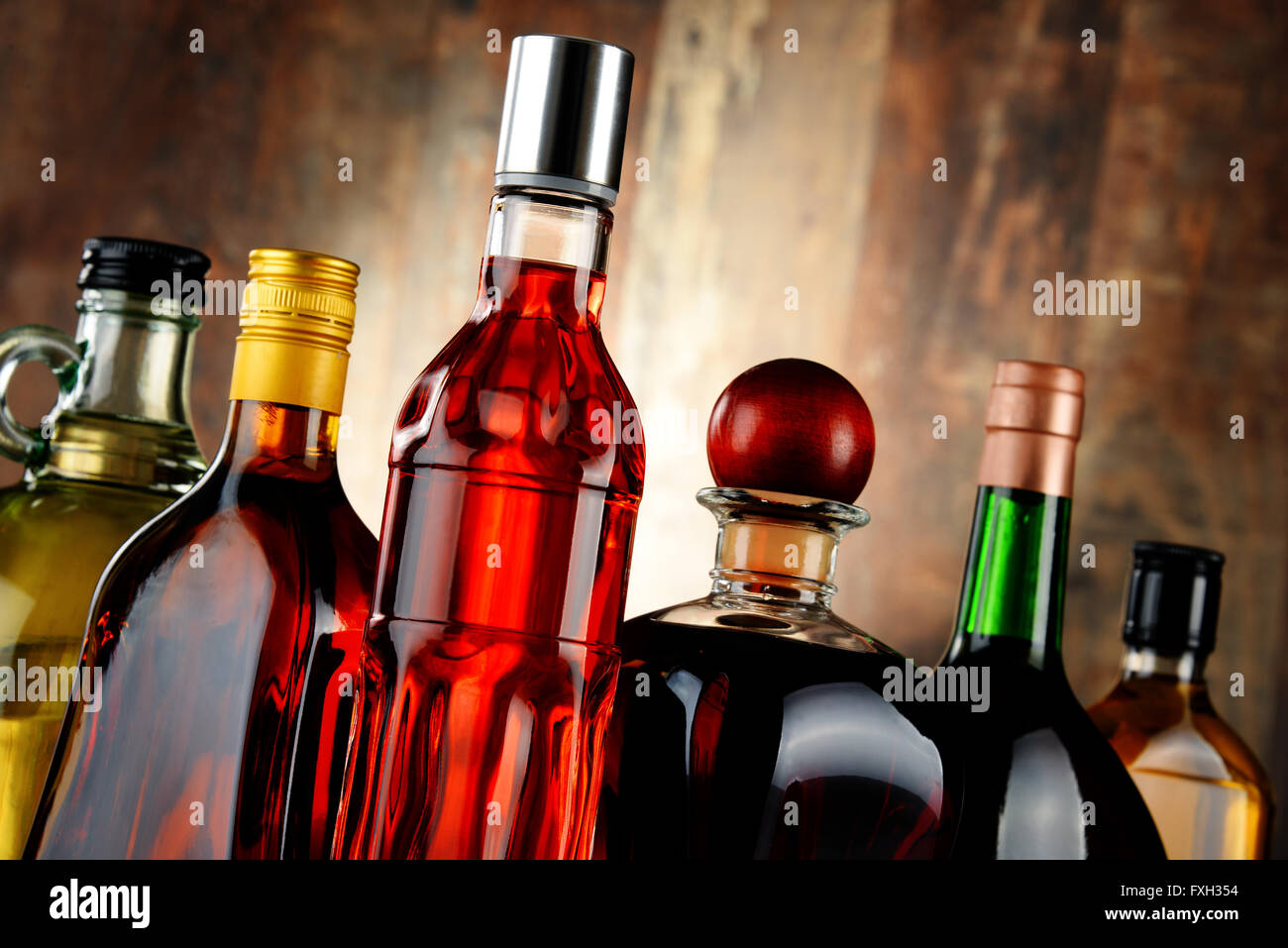 Bottles of assorted alcoholic beverages Stock Photo - Alamy