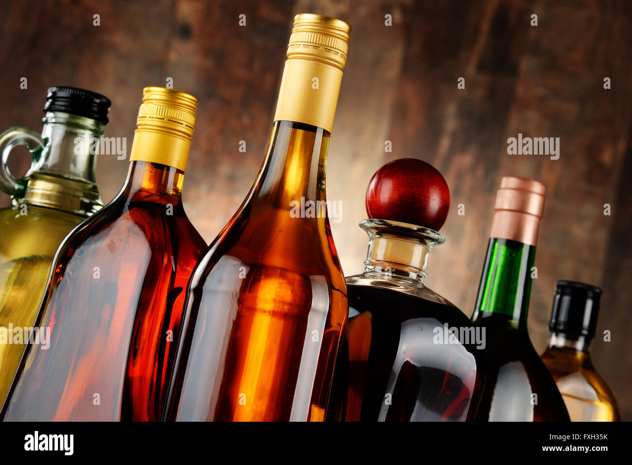 Bottles of assorted alcoholic beverages Stock Photo - Alamy