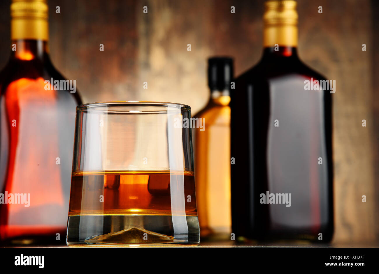 Bottles of assorted alcoholic beverages Stock Photo - Alamy