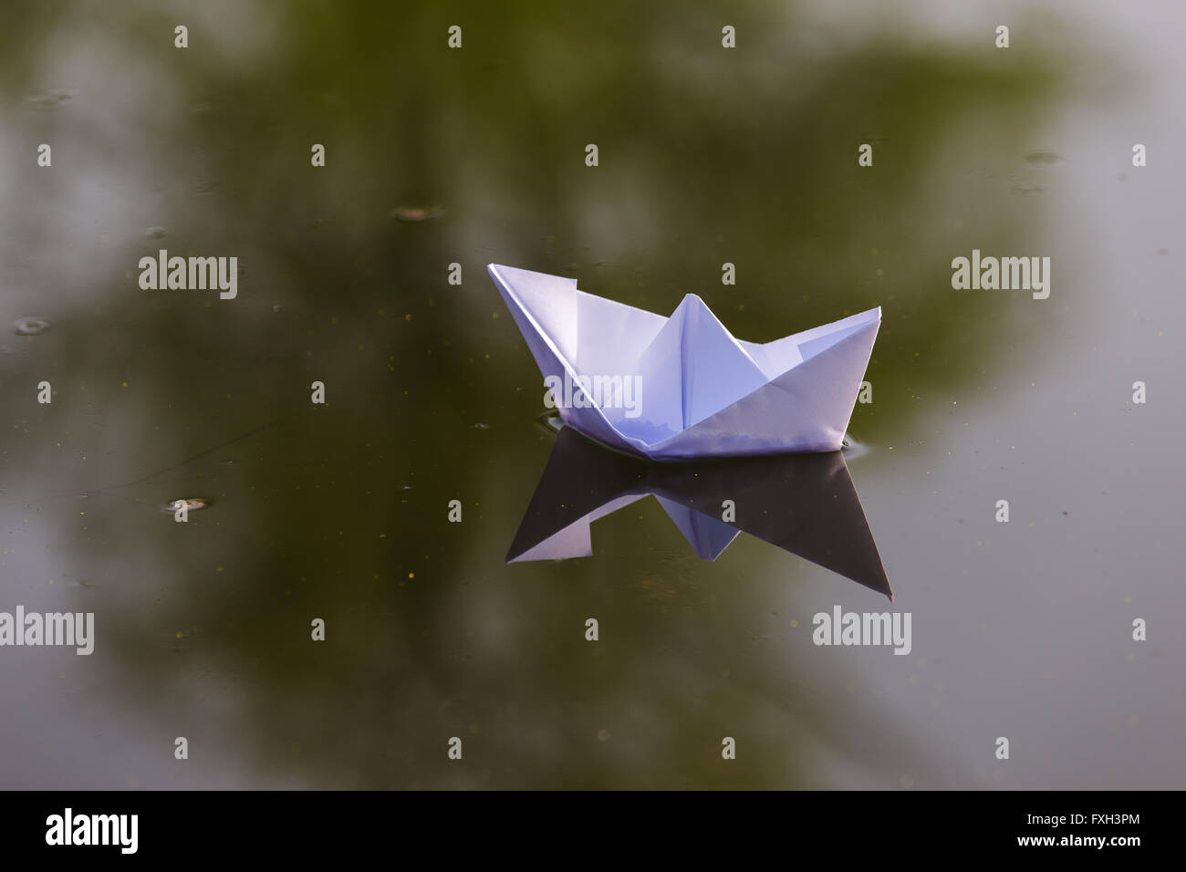 paper boat sailing on water surface at sunset Stock Photo - Alamy