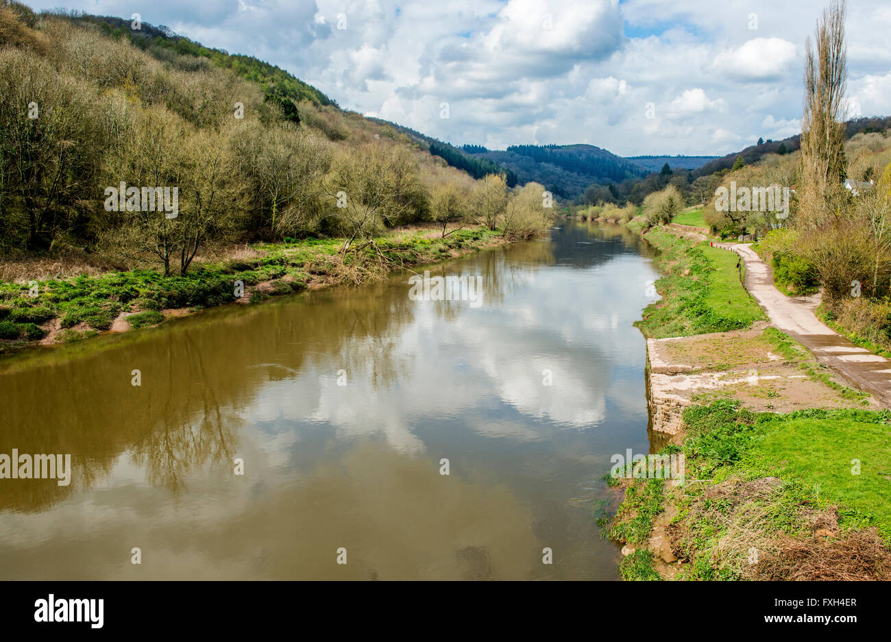 The River Wye in early Spring photographed from Brockweir Bridge in the ...