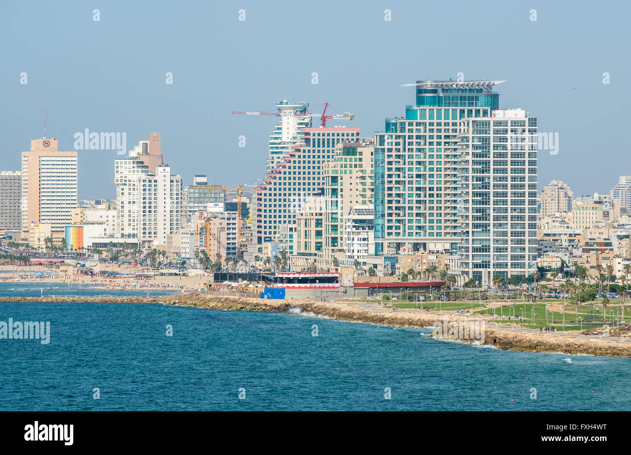 View from Abrasha park in Jaffa, Tel Aviv, Israel with Sea One Tower ...