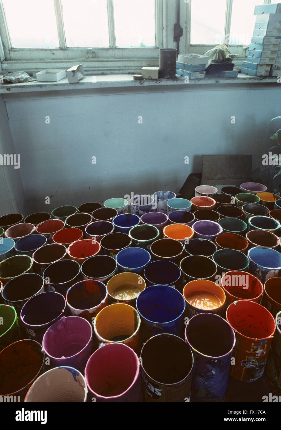 The London studio of Albert Irvin (1922-2015) abstract painter in 1986 ...