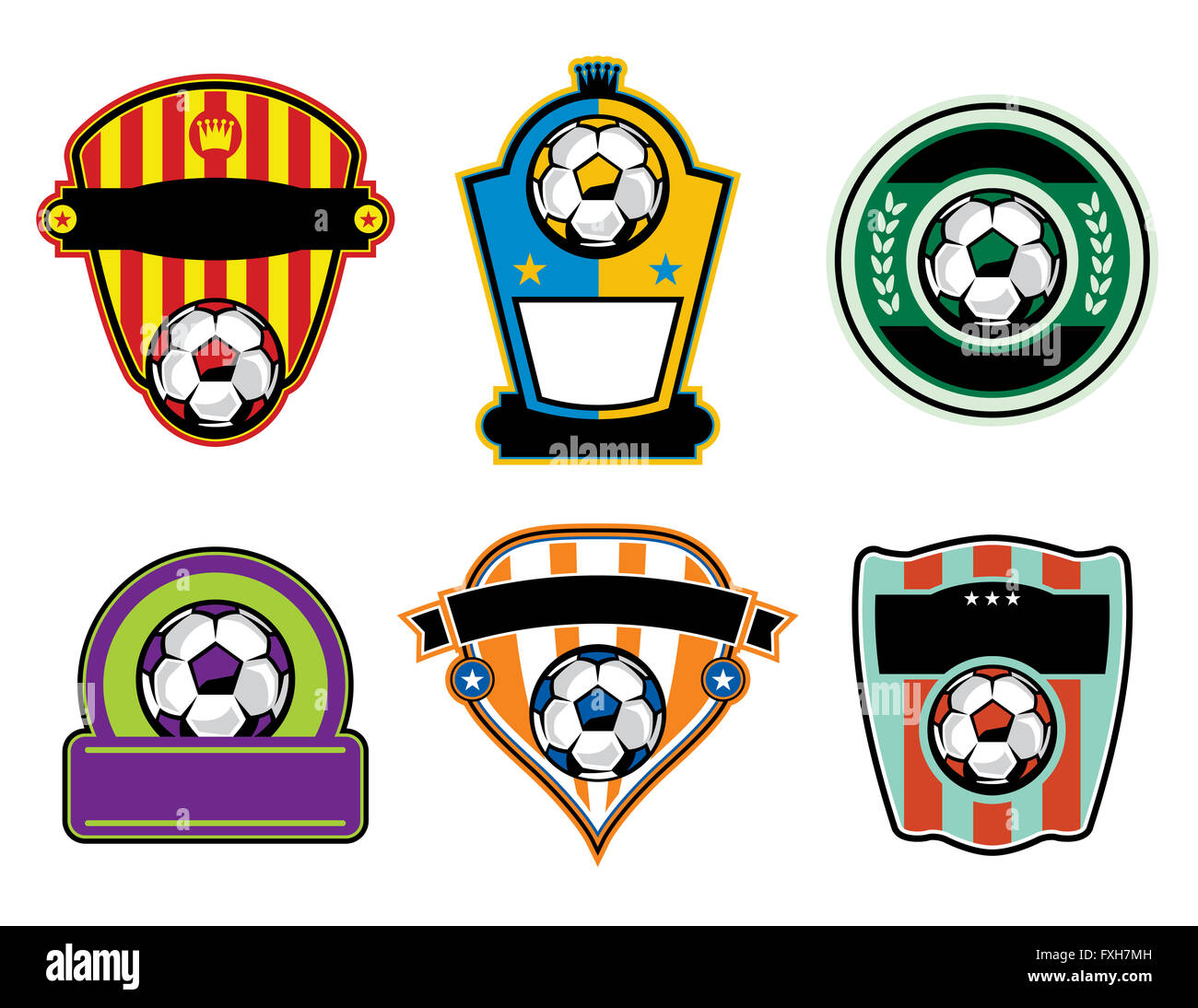 A set of six soccer and football badges and labels for a team Stock ...