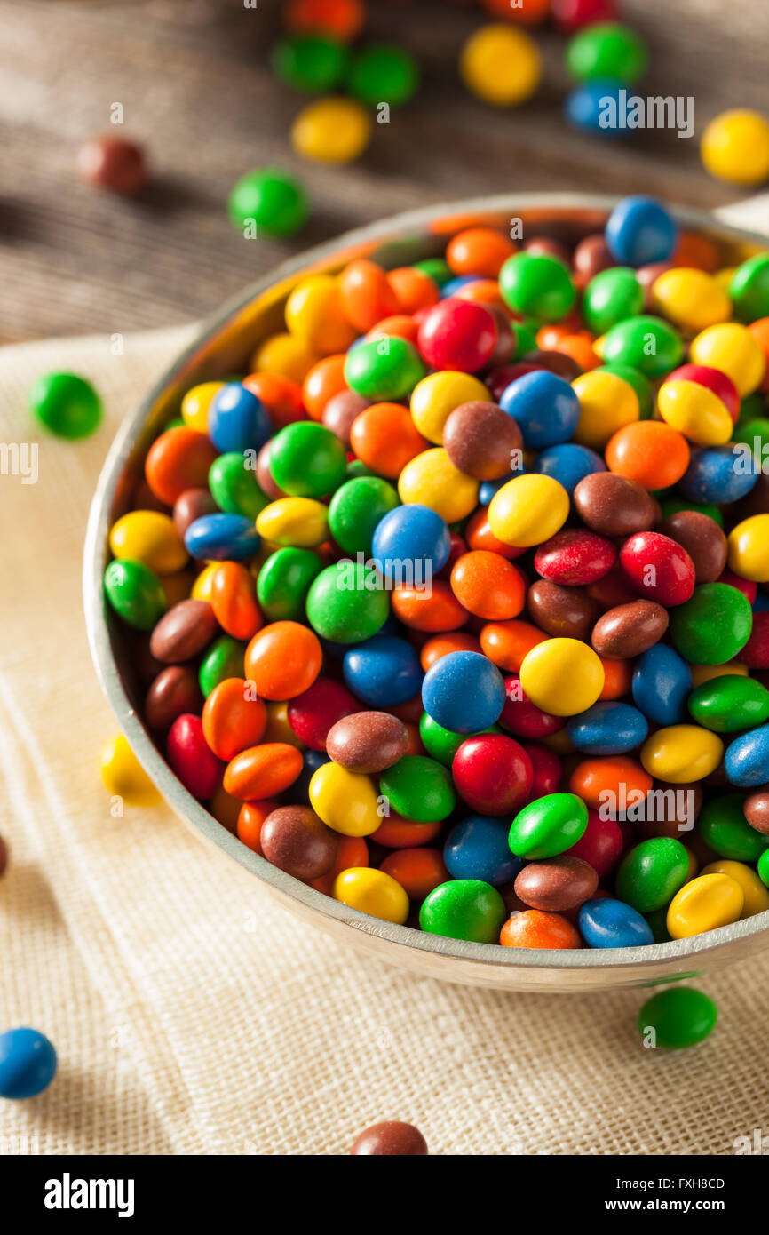 Rainbow Colorful Candy Coated Chocolate Pieces in a Bowl Stock Photo ...