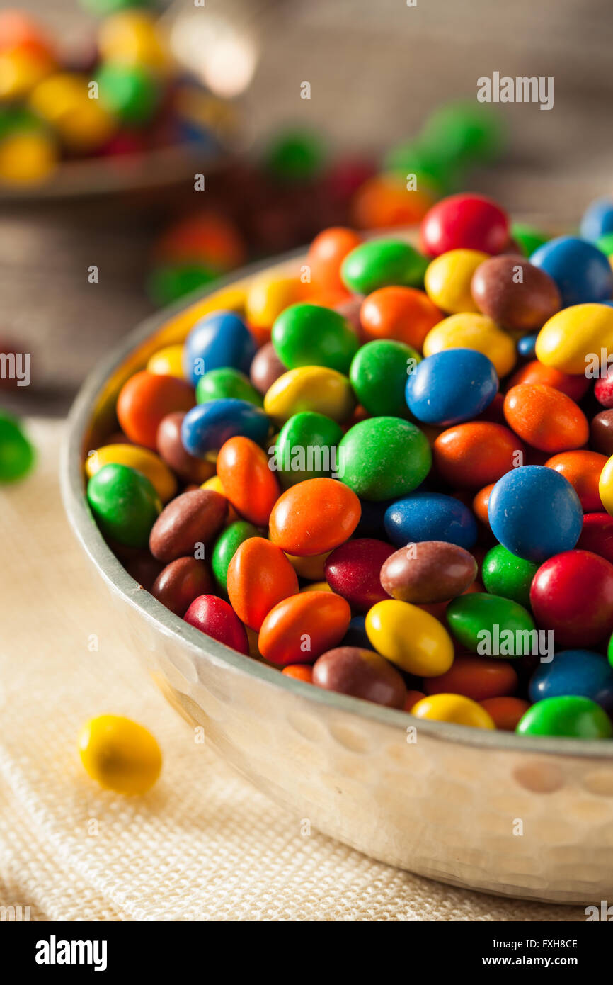 Rainbow Colorful Candy Coated Chocolate Pieces in a Bowl Stock Photo ...