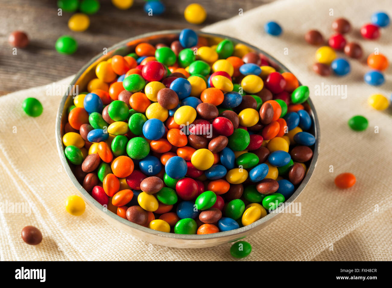 Rainbow Colorful Candy Coated Chocolate Pieces in a Bowl Stock Photo ...