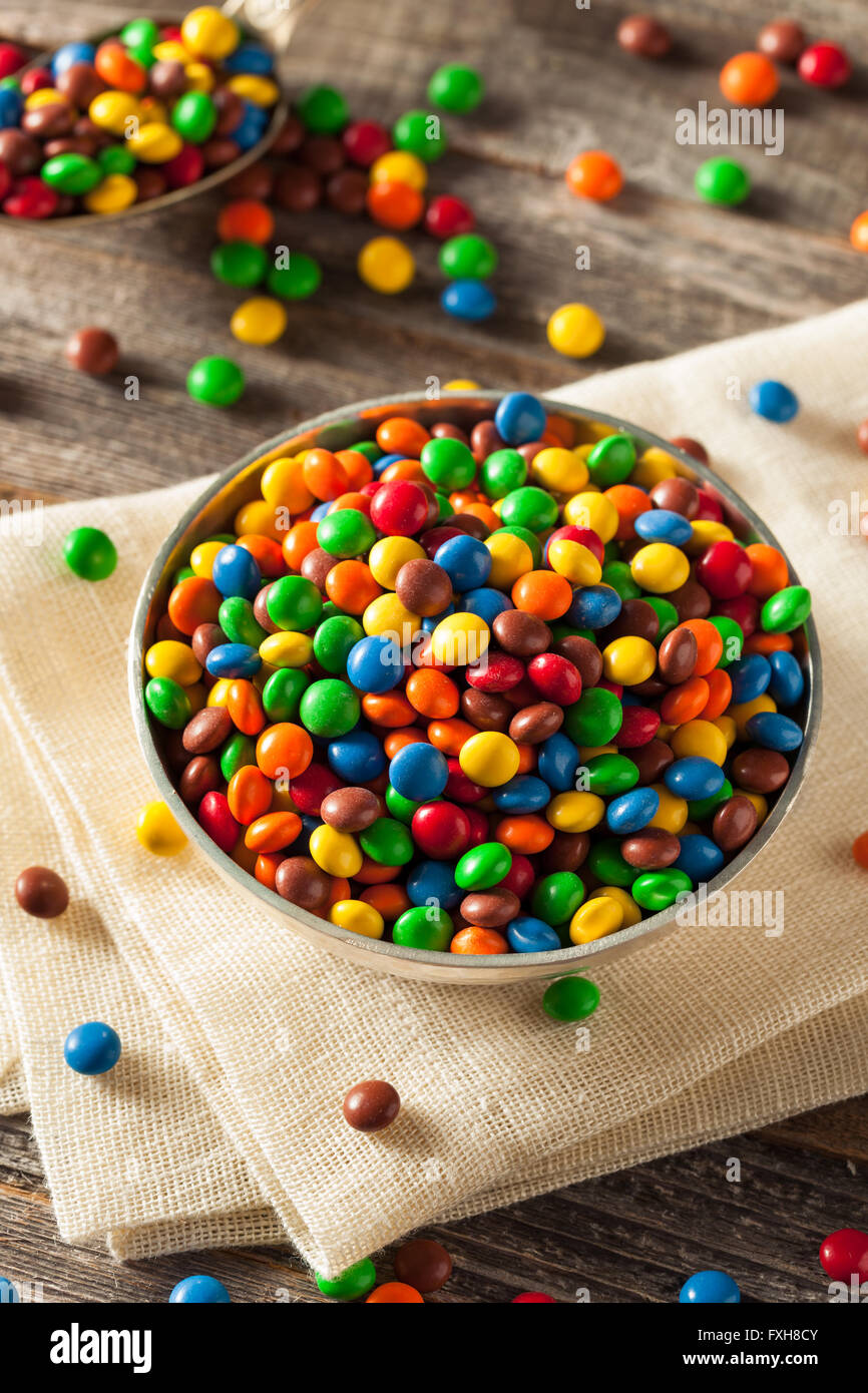 Rainbow Colorful Candy Coated Chocolate Pieces in a Bowl Stock Photo ...