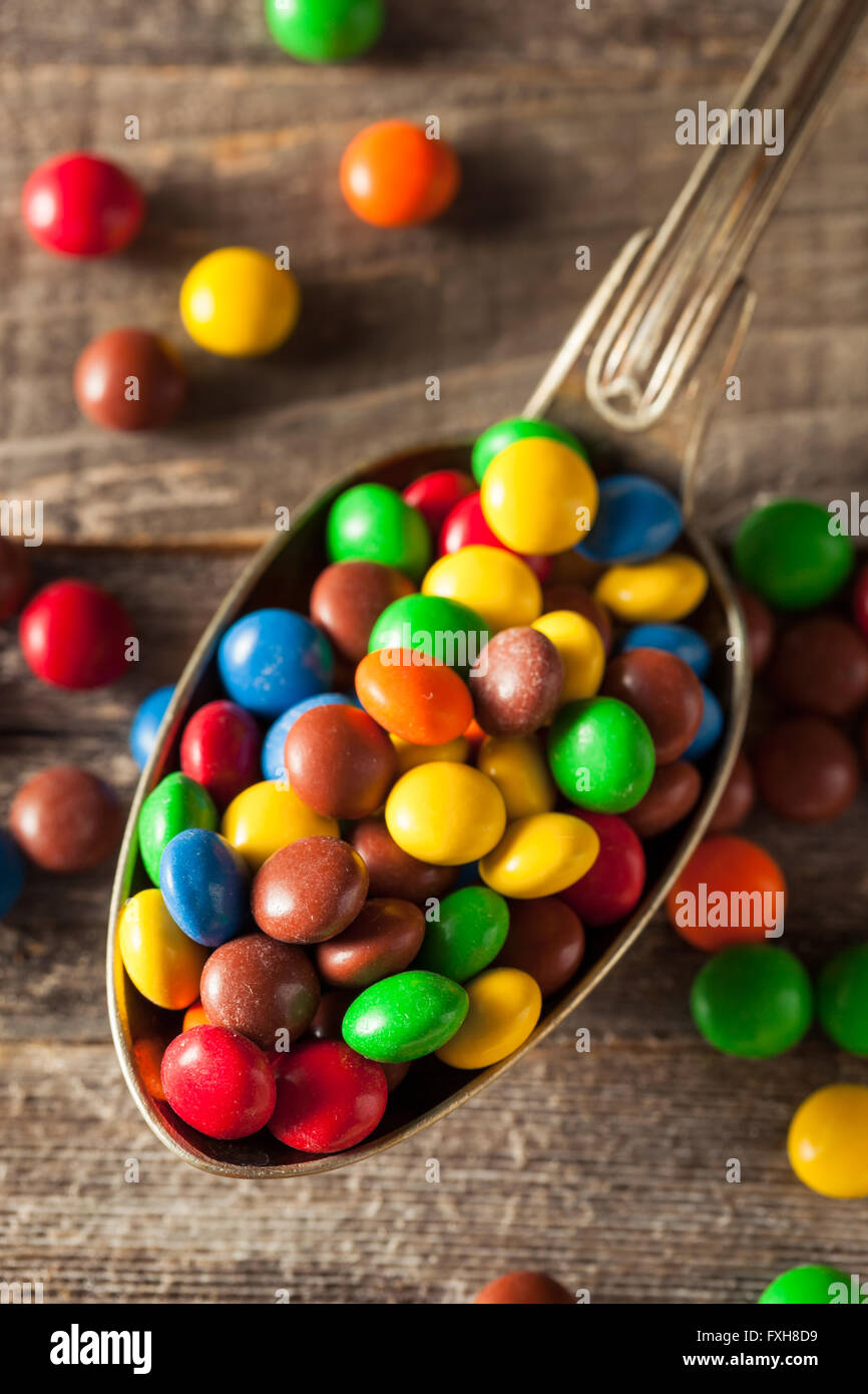 Rainbow Colorful Candy Coated Chocolate Pieces in a Bowl Stock Photo ...