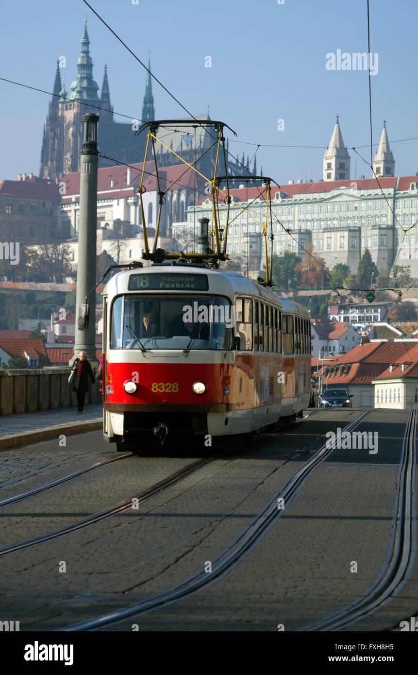 Tram crossing a Prague Bridge Stock Photo - Alamy